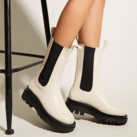 Divided | Shoes | H M Divided Cream And Black Platform Boots | Poshmark